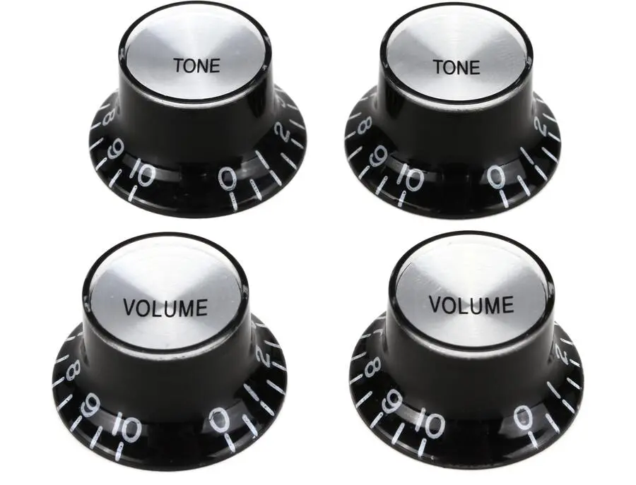Gibson Top Hat Knobs with Inserts - Black with Silver Metal Insert (4 ...