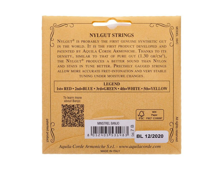 Aquila New Nylgut AQ-7B Minstrel Banjo Strings – Medium Tension DGDF ...