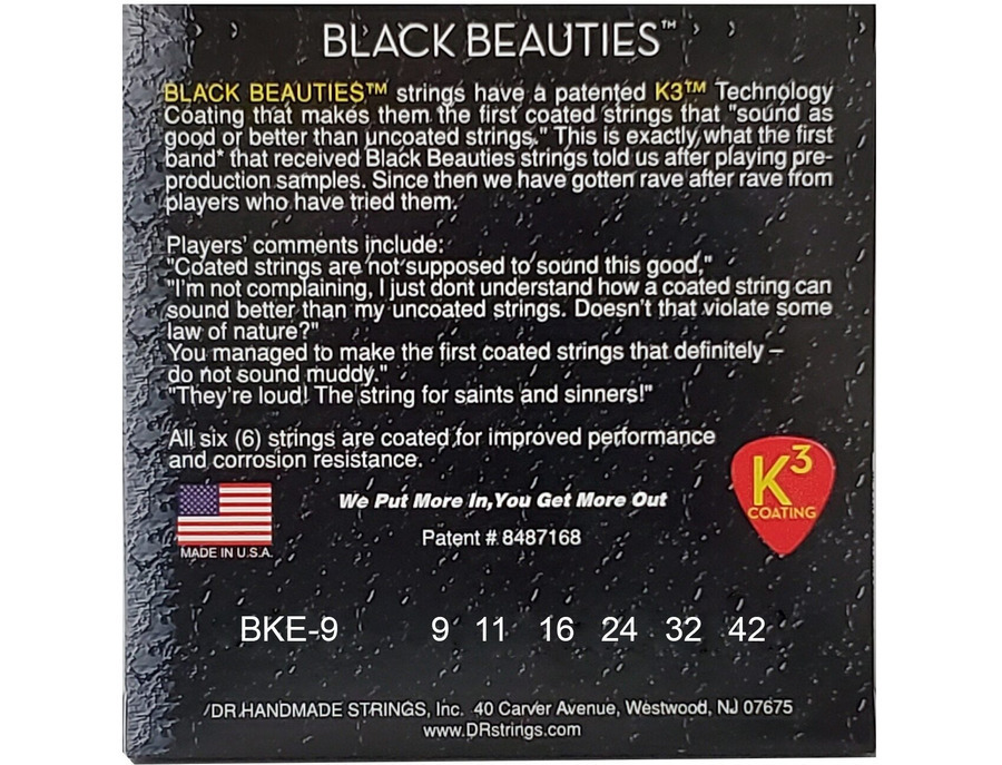 Dr Strings Extra Life Bke-9 Black Beauties Lite Coated Electric Guitar ...